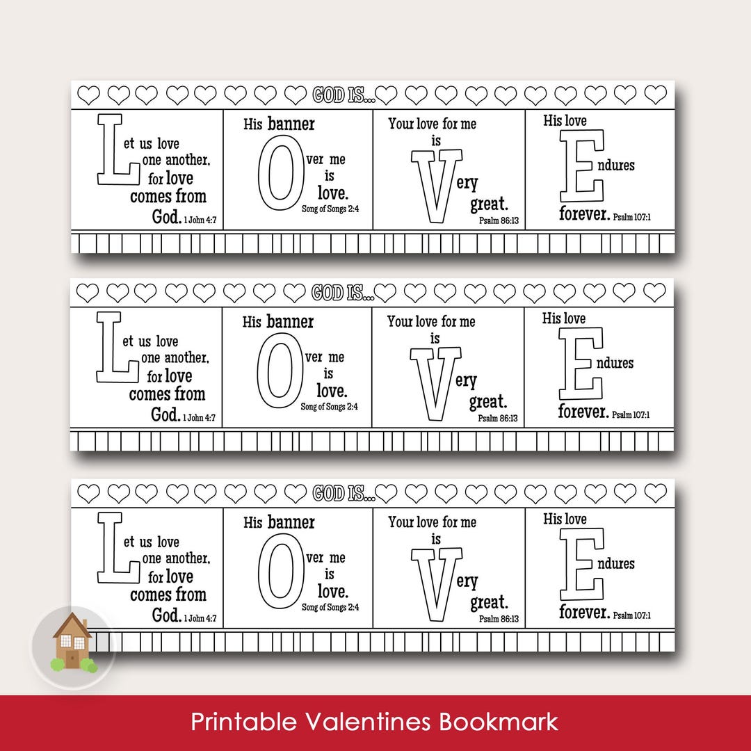 Printable Valentine's Day Coloring Bookmark | God is Love Scripture ...