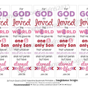 John 3:16 Printable Valentines Bookmark, Valentine's Day Religious ...