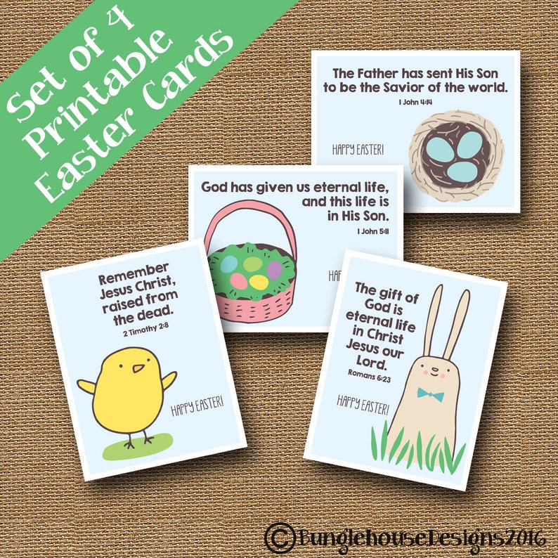 Cute Easter Scripture Cards for Kids Printable Easter Cards - Etsy