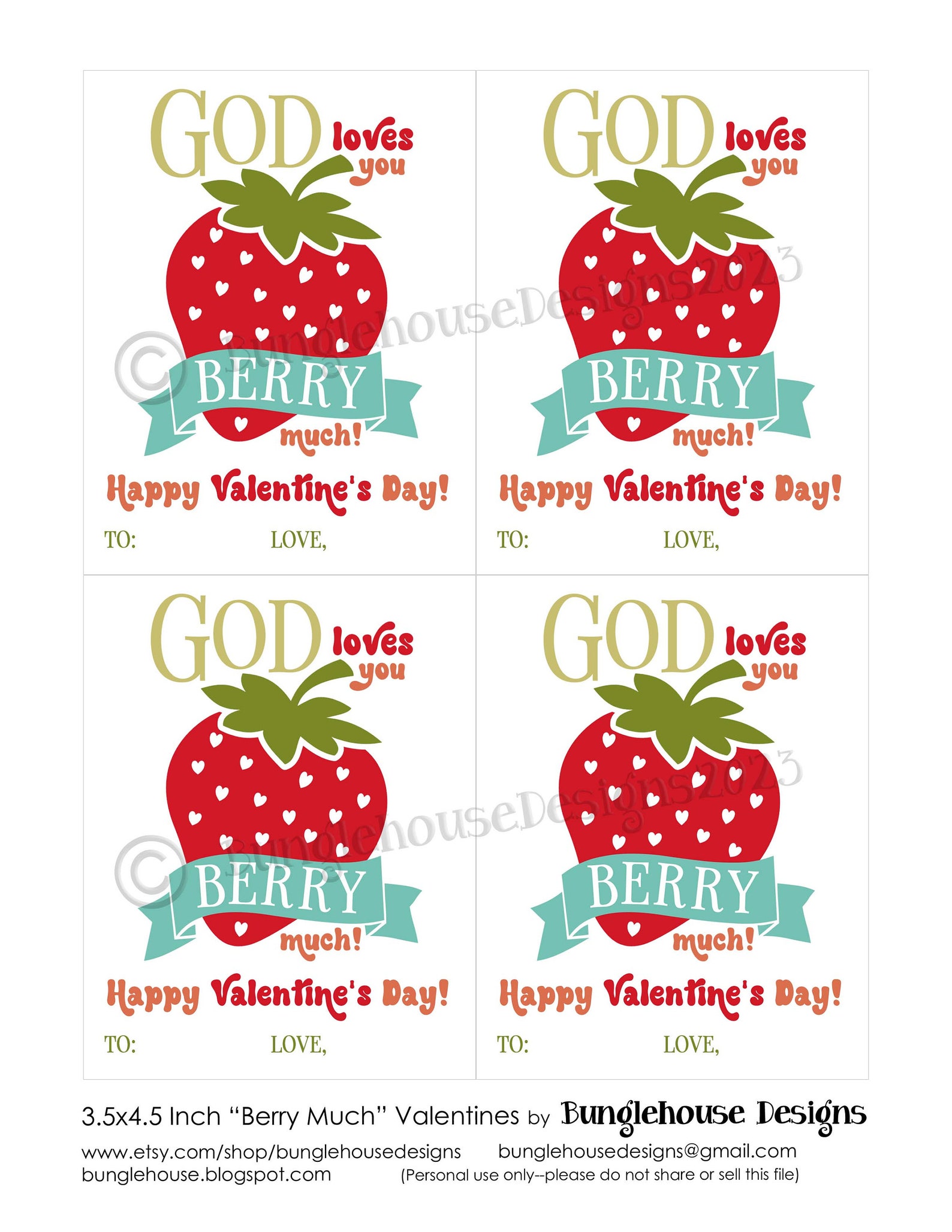 God Loves You Berry Much | Retro Strawberry Printable Christian Valentines Card | Print Now - Etsy