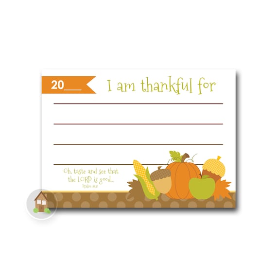I Am Thankful for Printable Gratitude Cards Thanksgiving | Etsy