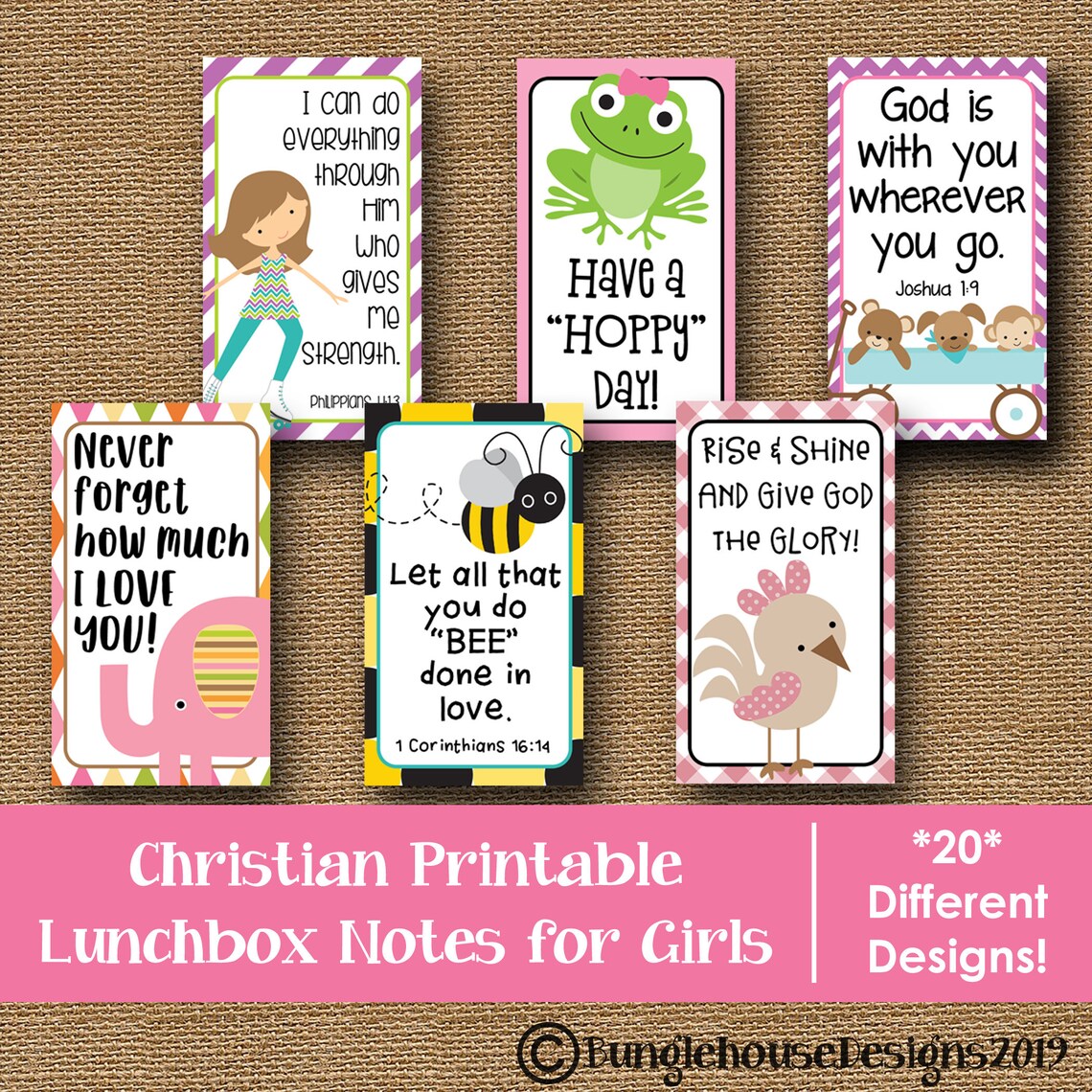 Christian Printable Lunch Box Notes for Little Girls or | Etsy