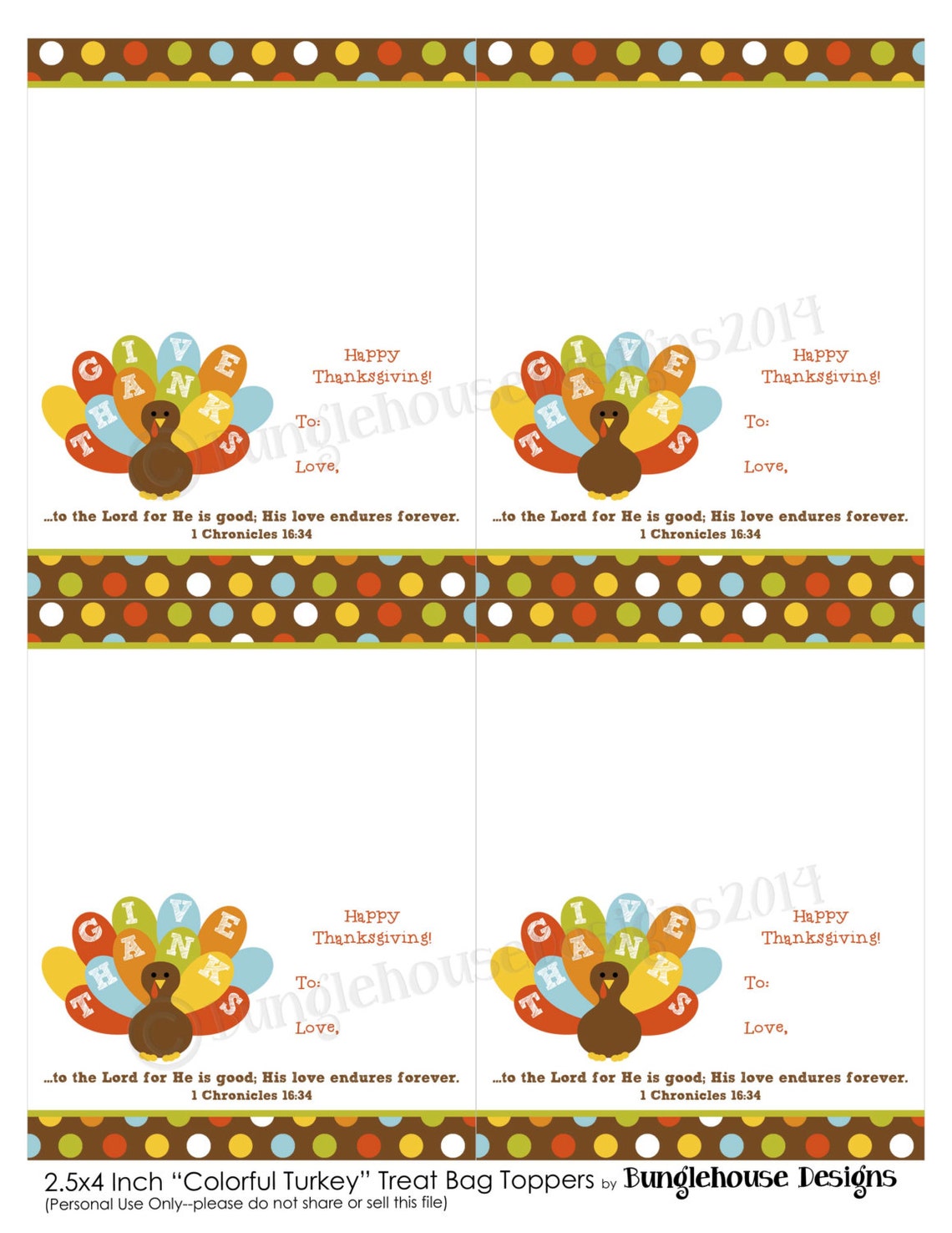 Thanksgiving Treat Bag Toppers for Kids Colorful Turkey - Etsy