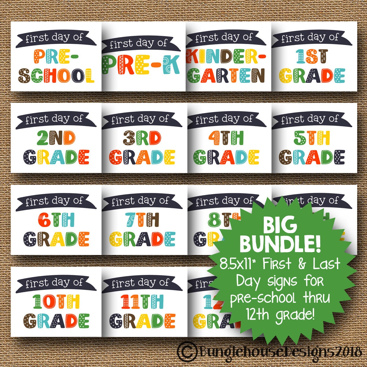 1st Day of School Signs | Cute First and Last Day of School Printables ...