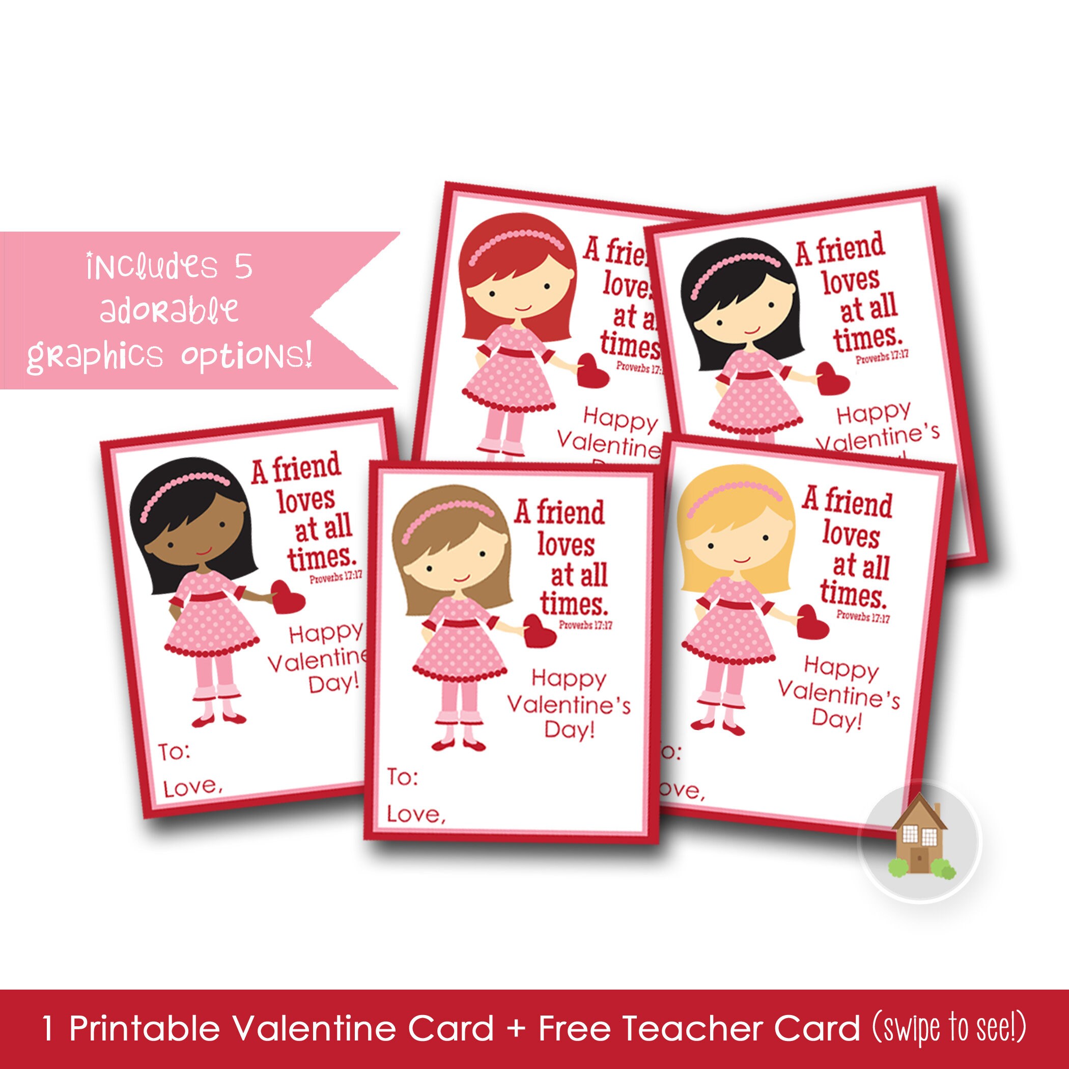 Girls Friendship Valentine Cute Galentines Card Christian | Etsy