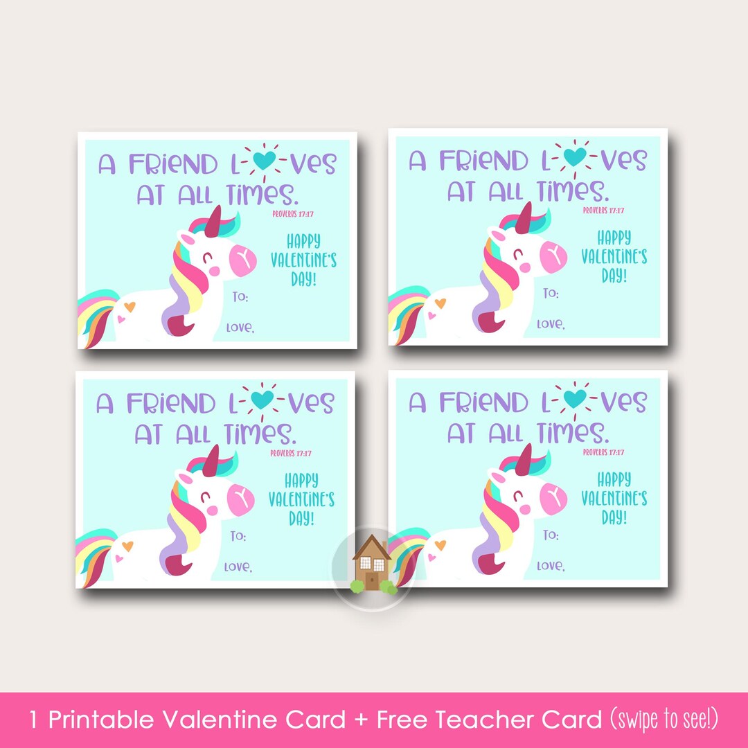 Unicorn Valentine Cards | Cute Printable Christian Scripture Valentines ...