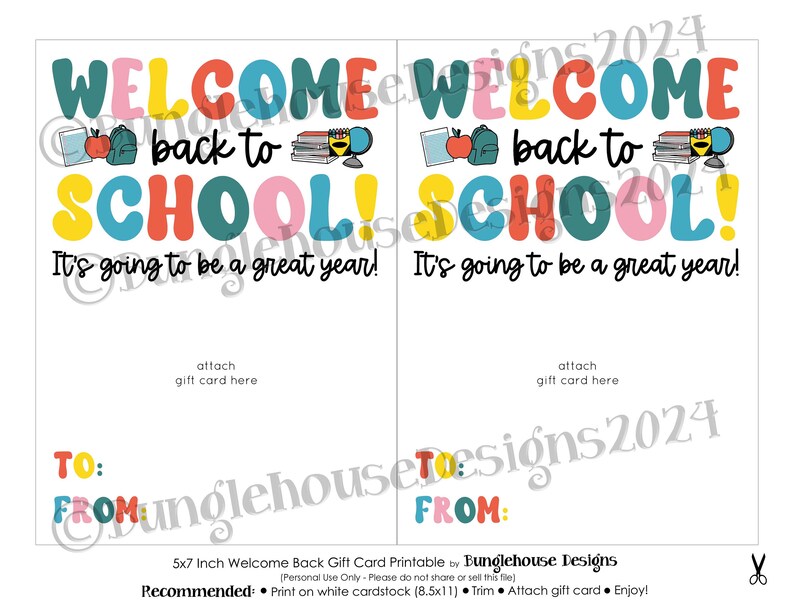 Welcome Back to School Printable Gift Card Holder for Teachers and ...