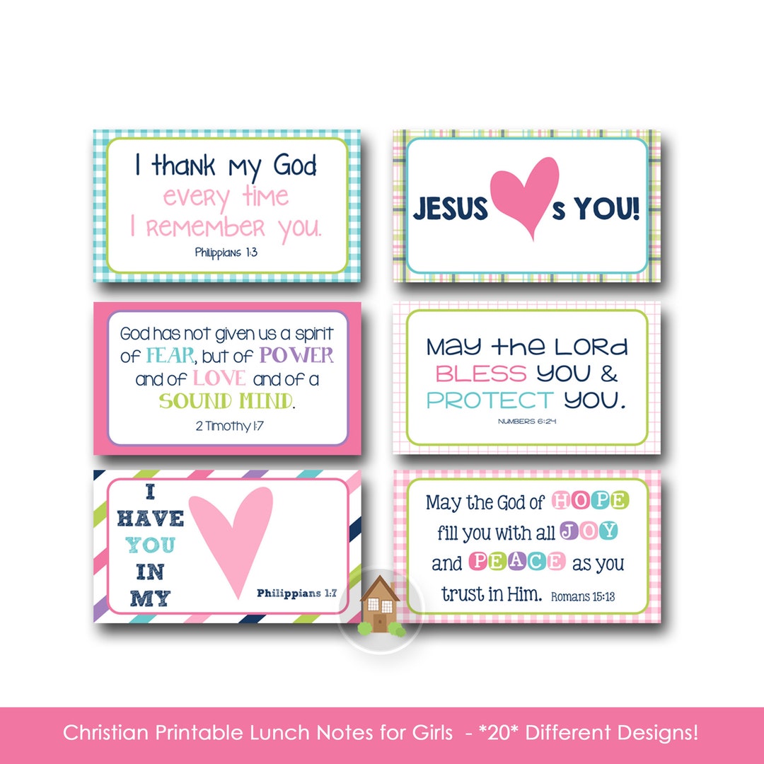 Lunch Box Notes for Girls Printable Christian Lunchbox Cards - Etsy
