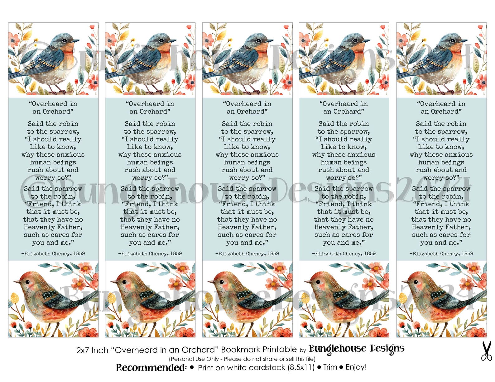 Printable Bookmark Poem | Said the Robin to the Sparrow | Overheard in ...