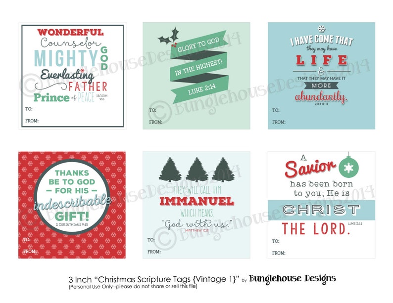 Printable Christmas Scripture Gift Tags | DIY PRINTABLE | Retro ...