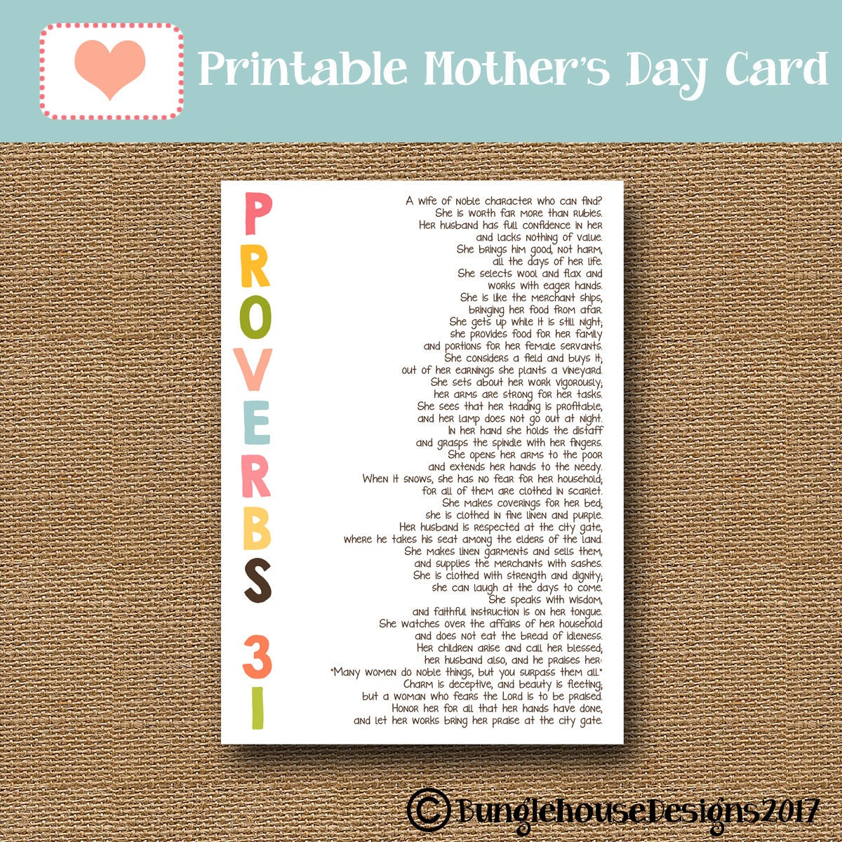 Mother's Day Printable Card Proverbs 31 Mother's Day | Etsy