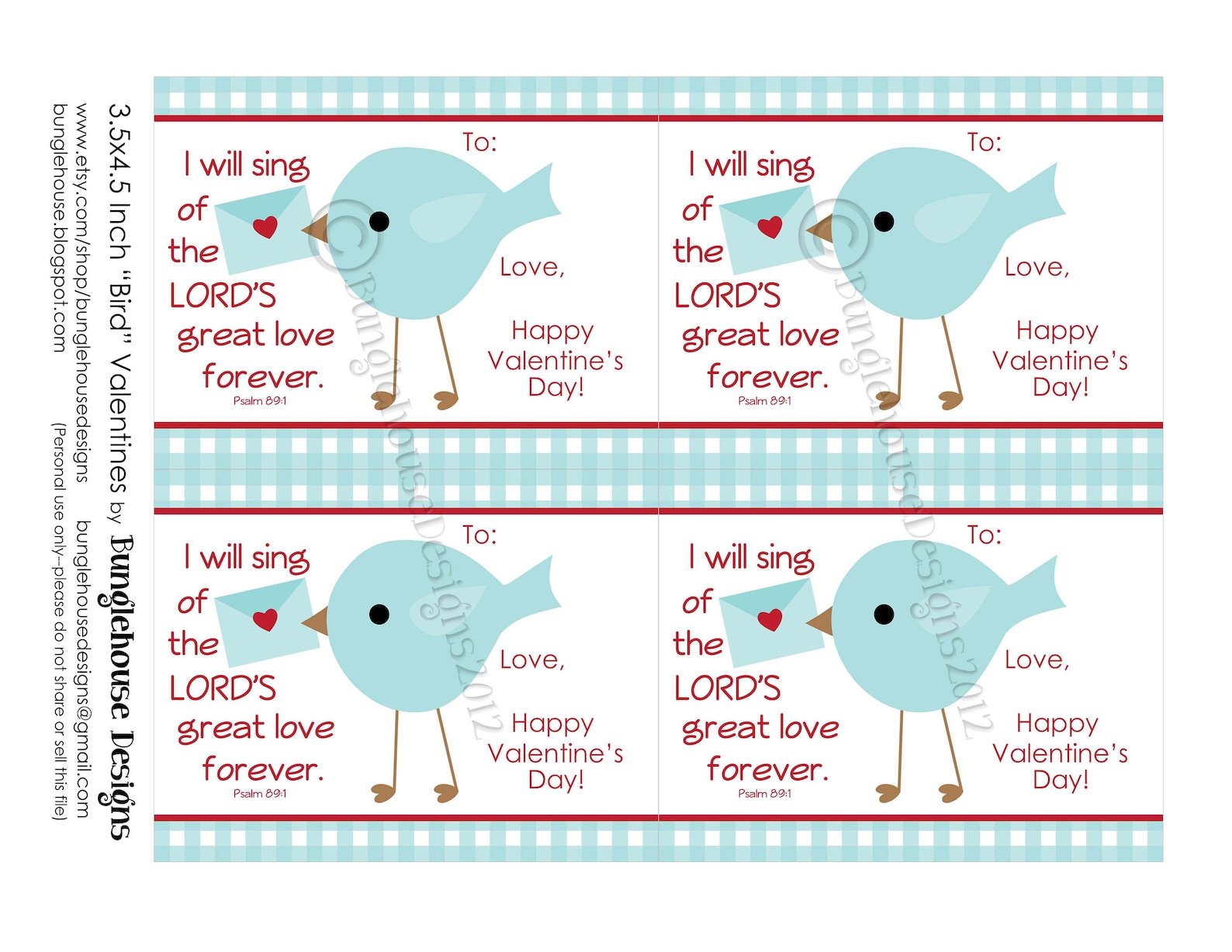 Kids Classroom Valentine Card Sweet Blue Bird Valentine - Etsy