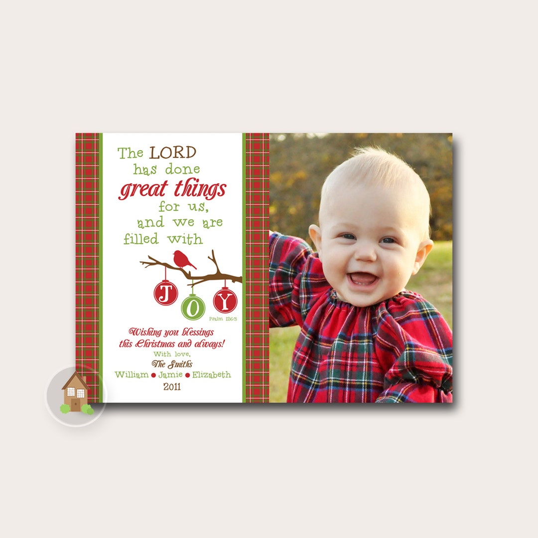 Christian Christmas Photo Card Printable Scripture Plaid Christmas Card ...