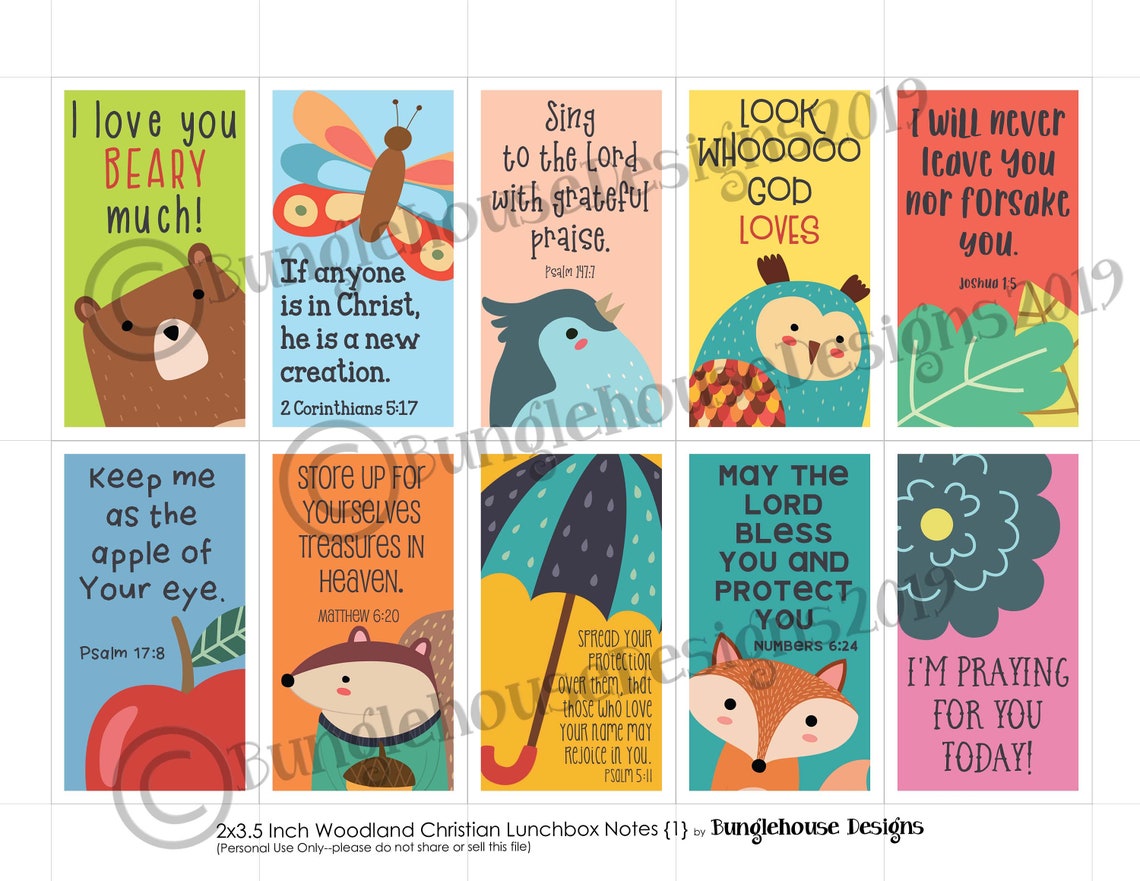 Christian Lunch Box Notes for Kids Cute Printable Woodland - Etsy