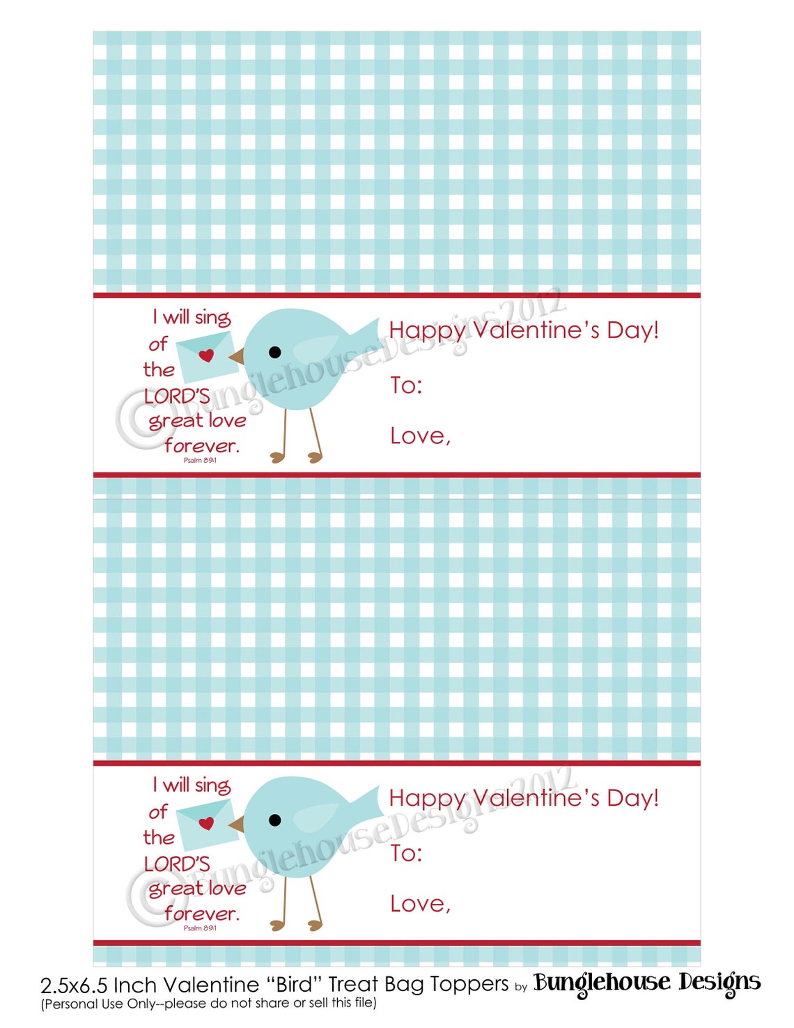 Valentine Treat Bag Topper for Classroom, School Kids | Bird Valentine ...