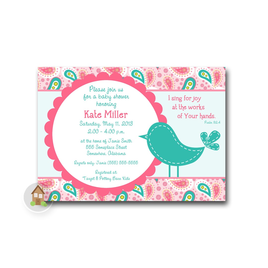 Bird Baby Shower Invitation Baby Girl Shower Invite Pink & - Etsy