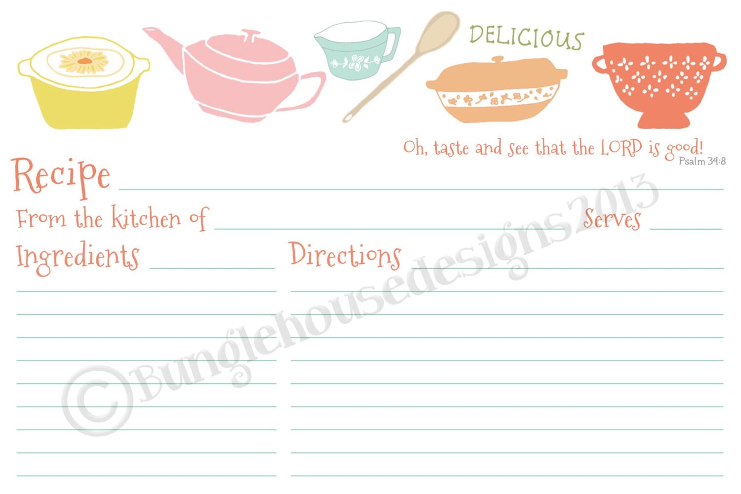 Instant Download Recipe Card With Bible Verse Vintage Retro | Etsy