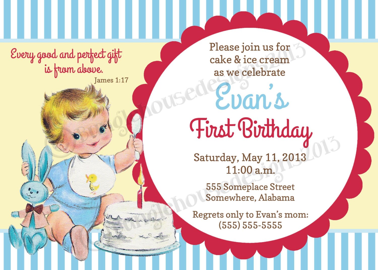 Vintage Baby's First Birthday Invitation | Retro Cake Invite | Vintage ...