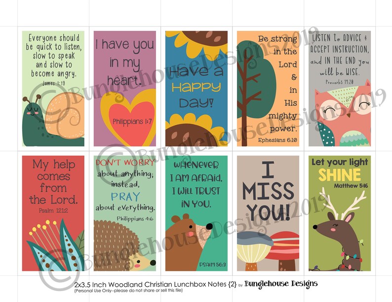 Christian Lunch Box Notes for Kids Cute Printable Woodland - Etsy