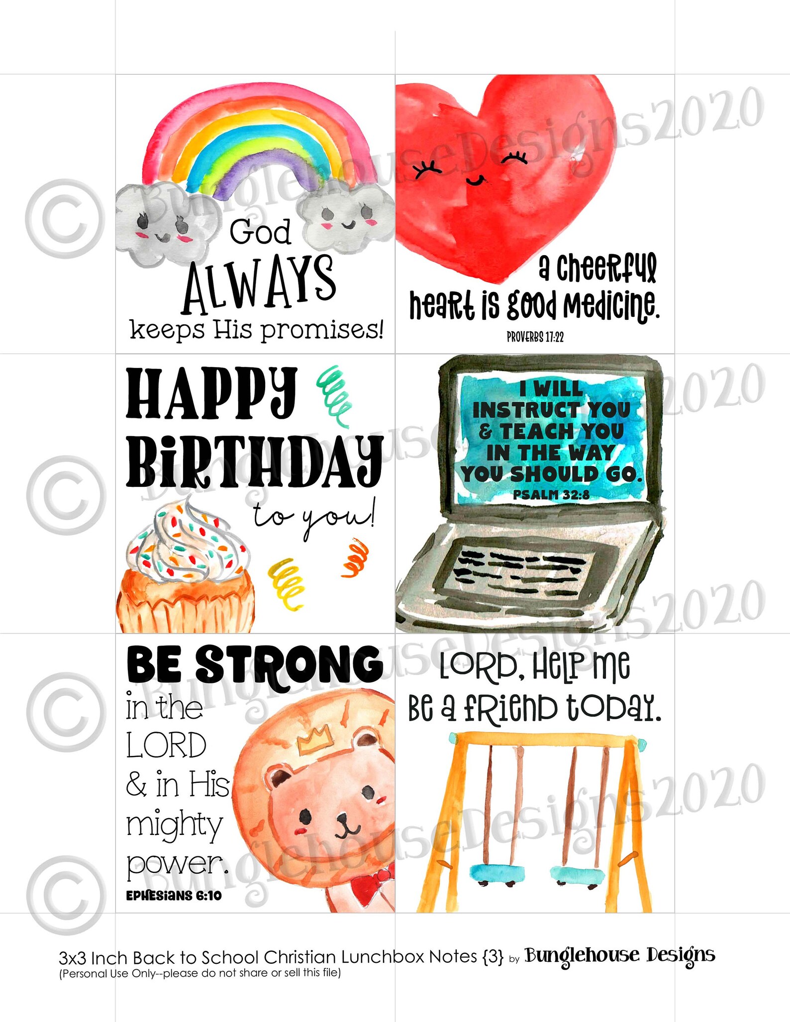 Cute Christian Lunchbox Notes for Kids, Watercolor Lunch Notes With ...