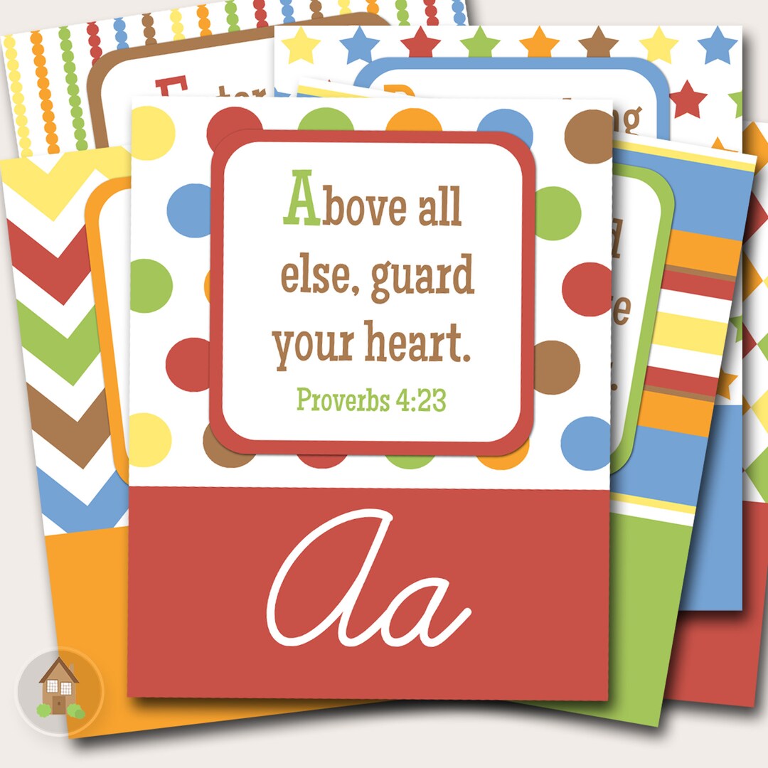 Digital Cursive Wall Alphabet With Bible Verses for Kids - Etsy