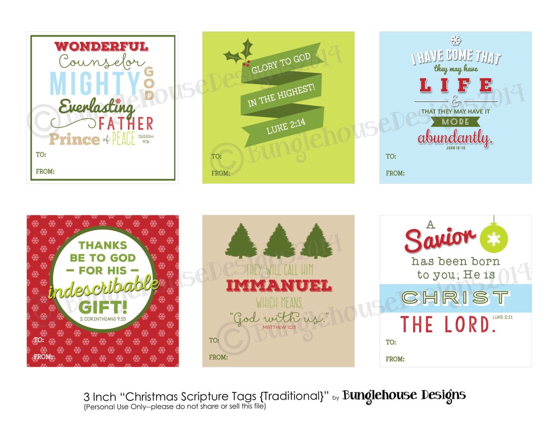 Printable Christmas Scripture Gift Tags DIY PRINTABLE - Etsy