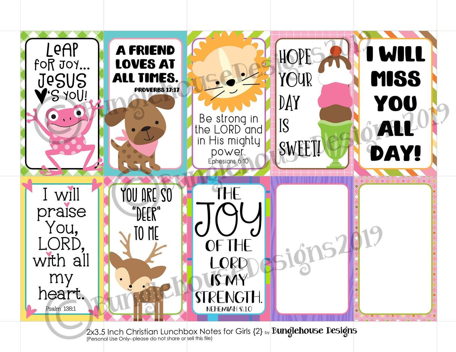 Christian Printable Lunch Box Notes for Little Girls or | Etsy