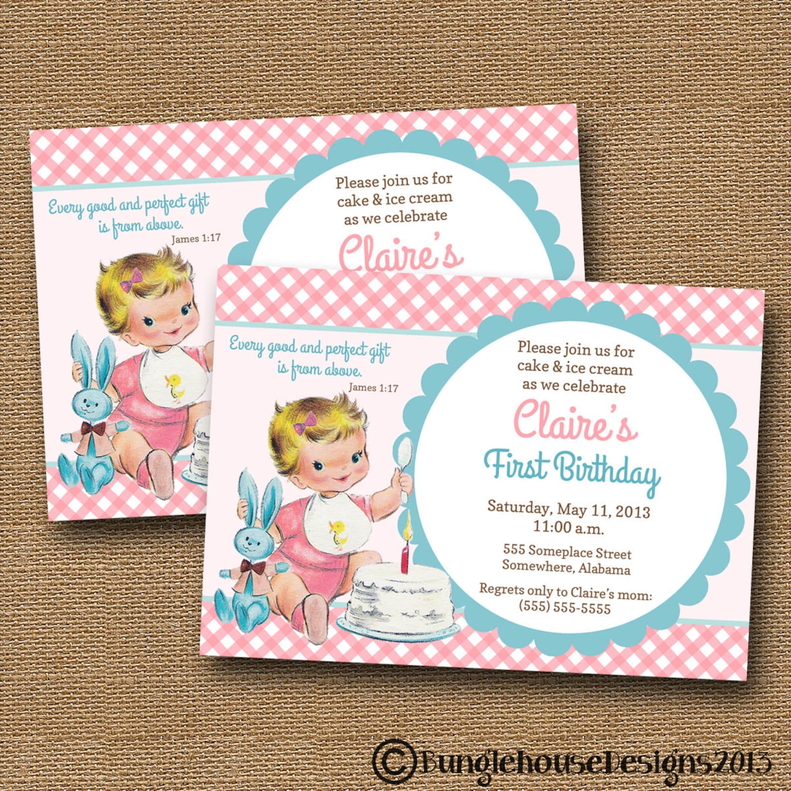 Baby's First Birthday Invitation | Vintage Baby Girl | Christian ...