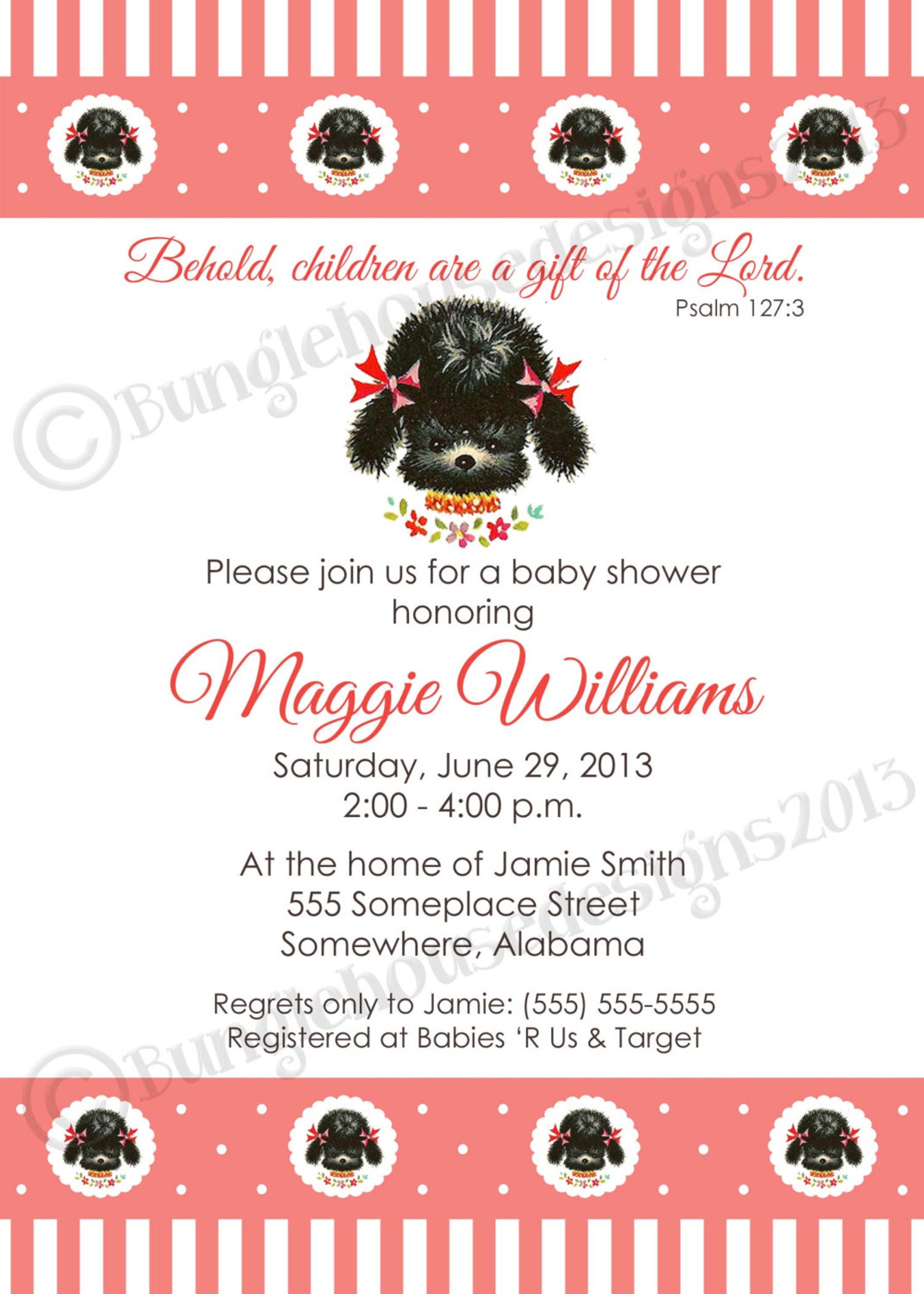 Vintage Poodle Printable Baby Shower Invitation With Scripture | Etsy