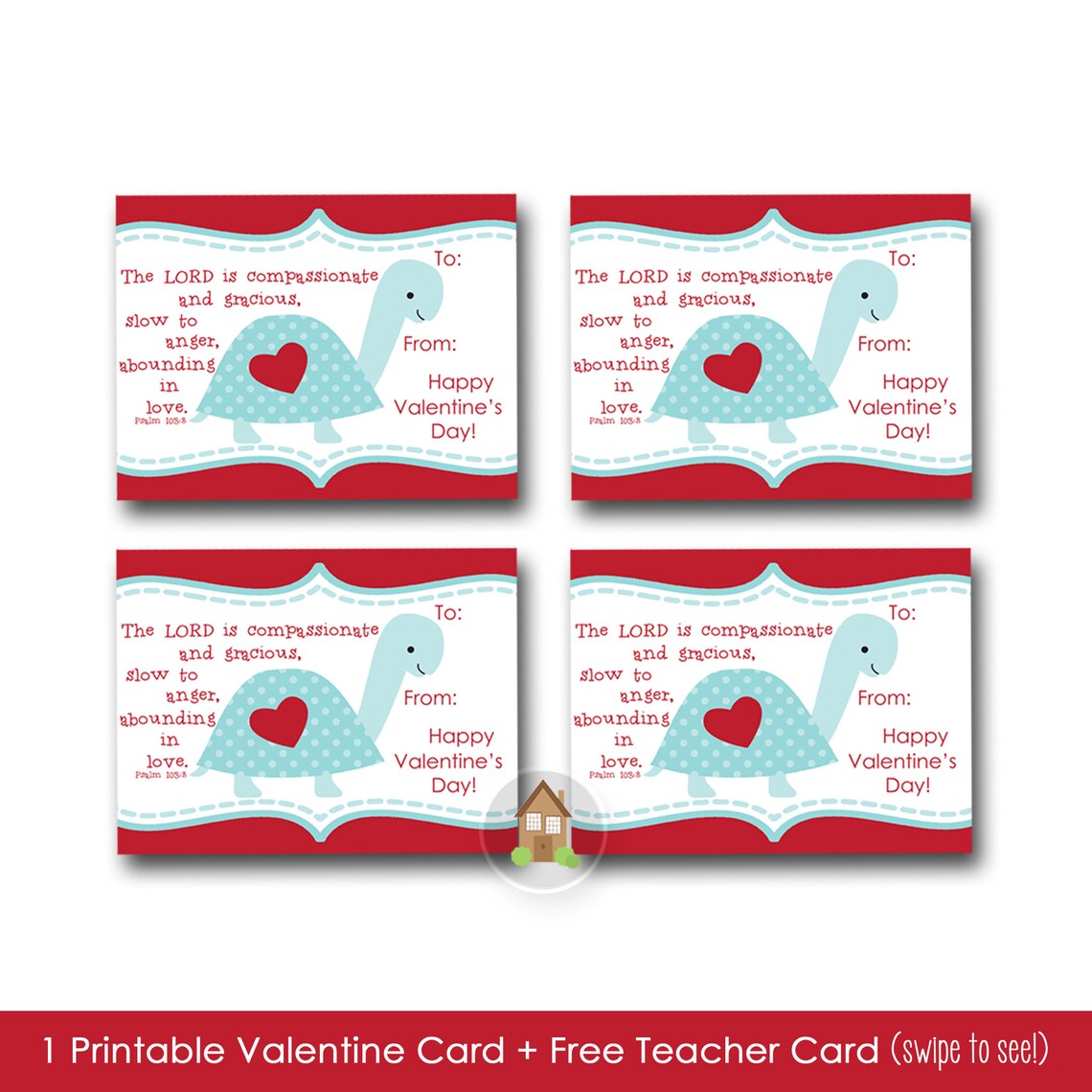Printable Valentine Card Turtle Valentine Childrens | Etsy