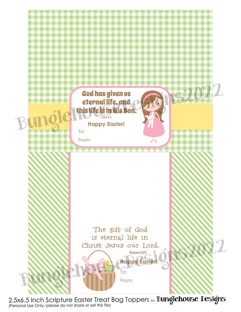 Cute Easter Scripture, Bible Verse Treat Toppers for Girls | Christian ...