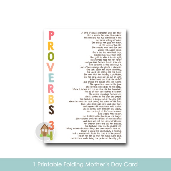 Mother's Day Printable Card Proverbs 31 Mother's Day | Etsy
