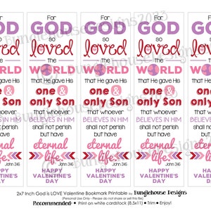 John 3:16 Printable Valentines Bookmark, Valentine's Day Religious ...