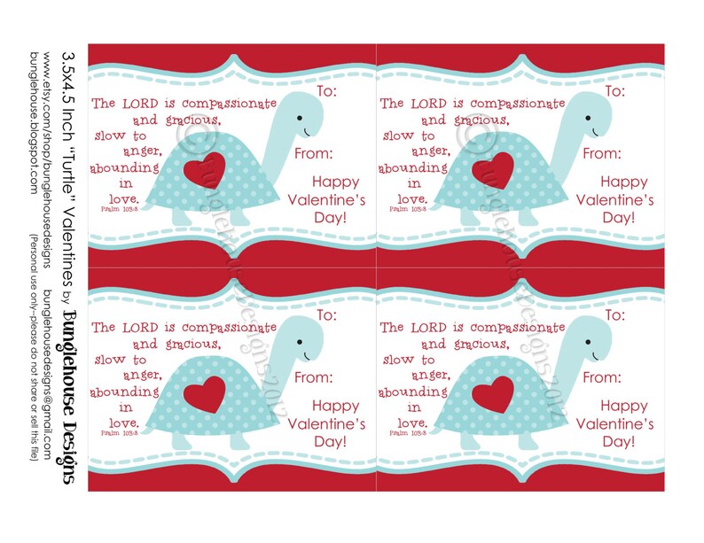 Printable Valentine Card | Turtle Valentine | Childrens Christian ...