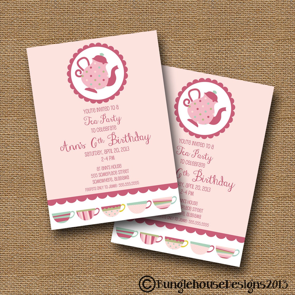 Tea Party Invitation Girls Birthday Invitation Pink Tea - Etsy
