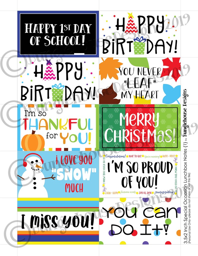Printable Lunch Box Notes for Special Occasions and Seasons | Etsy