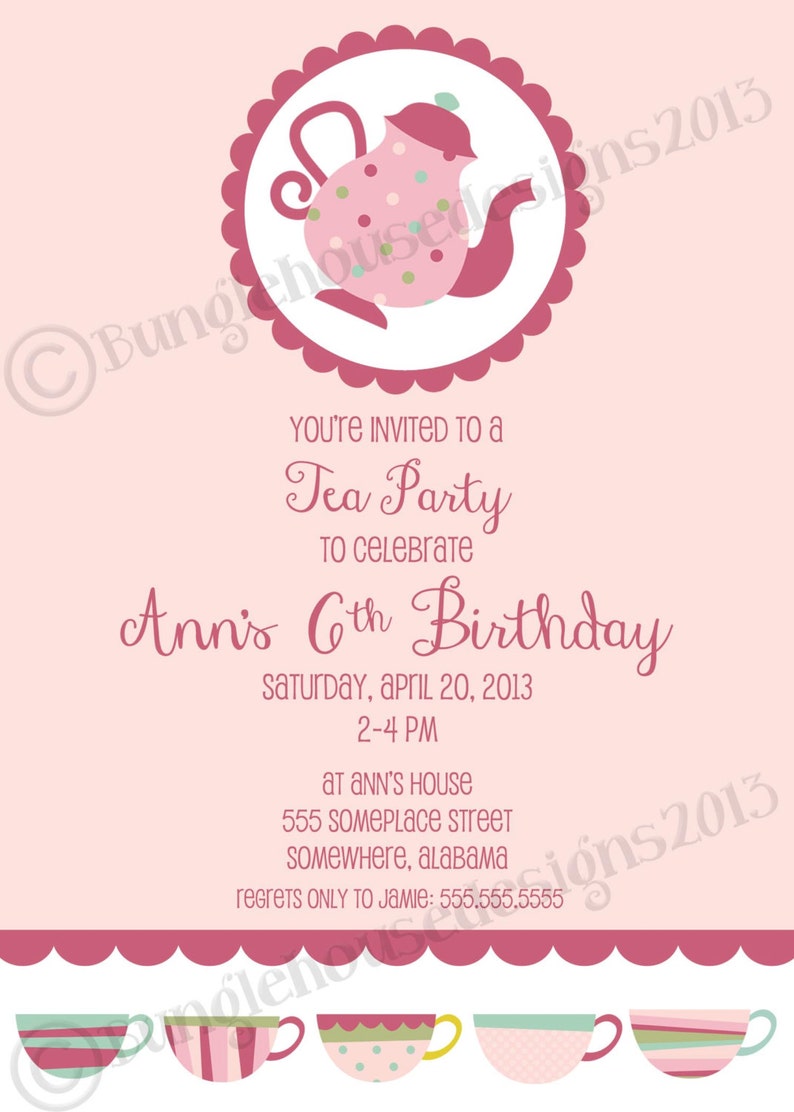 Tea Party Invitation | Girls Birthday Invitation | Pink Tea Party ...