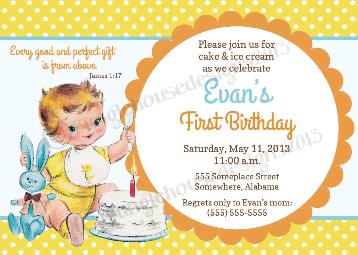 Baby's First Birthday Invitation Vintage Birthday Party - Etsy