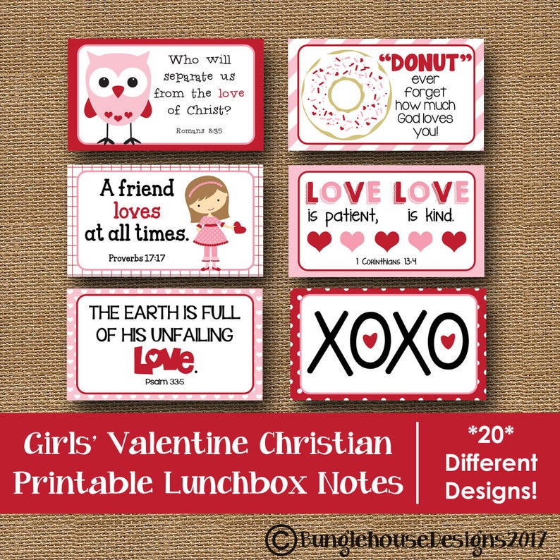Valentine Lunch Box Notes for Girls With Scripture Verses - Etsy