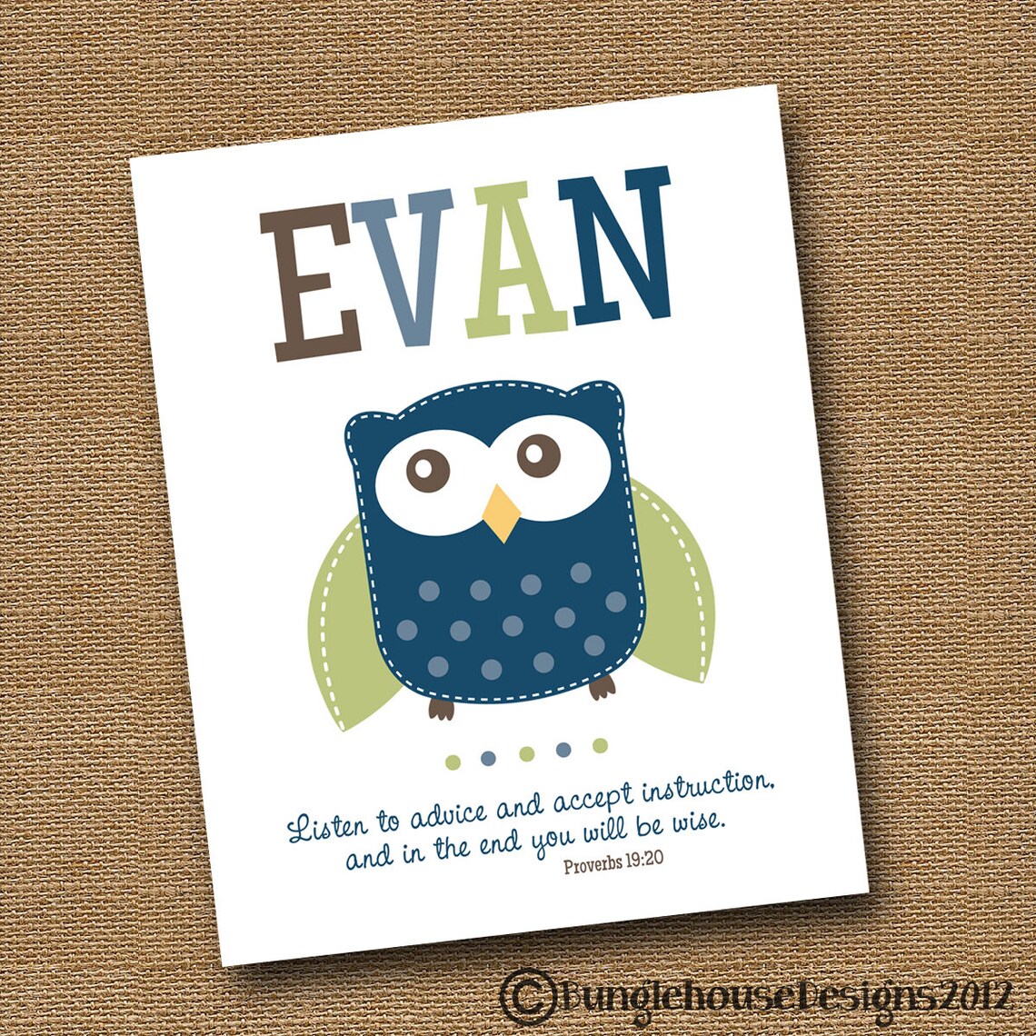 Owl Printable Wall Art DIY Personalized Children's - Etsy