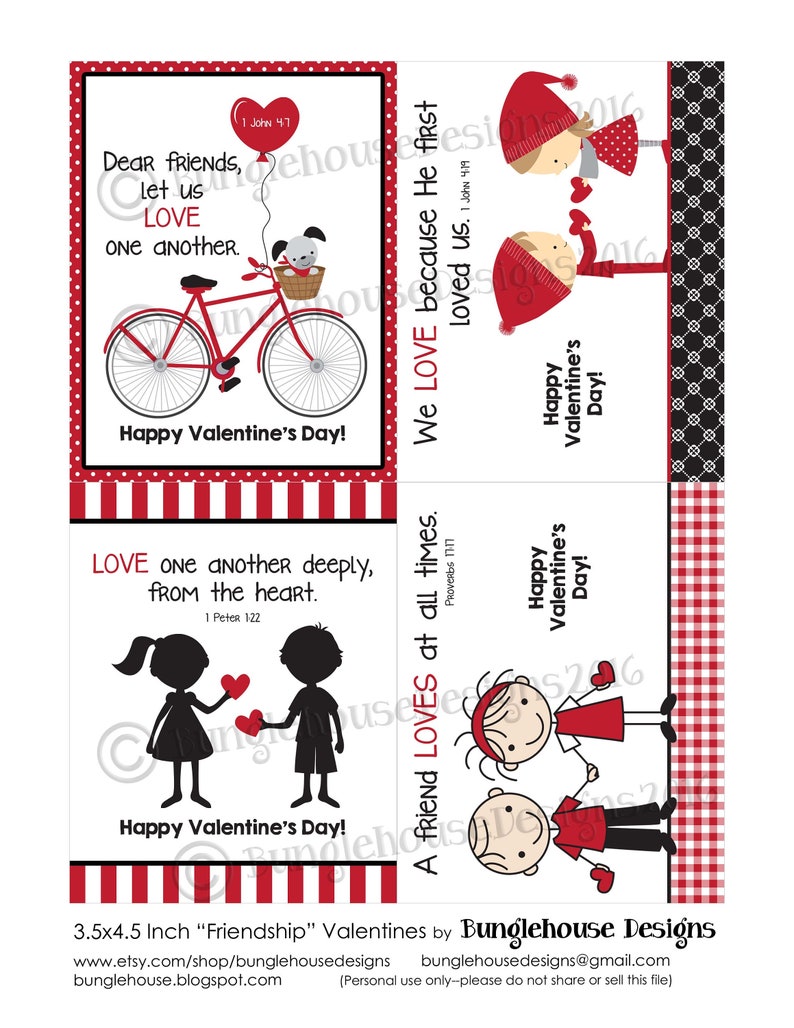Christian Kids Friendship Valentines Printable Scripture - Etsy