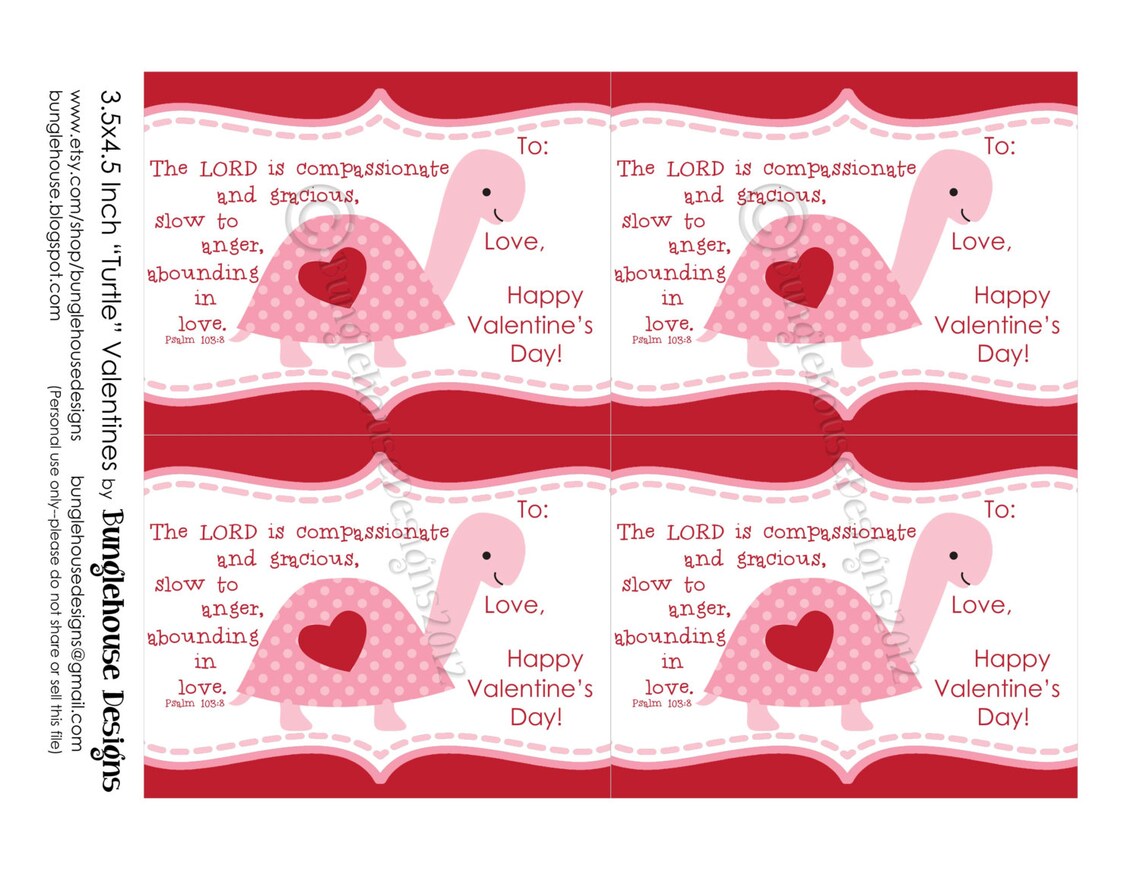 Kids Valentine Party Turtle Valentine Card Christian | Etsy