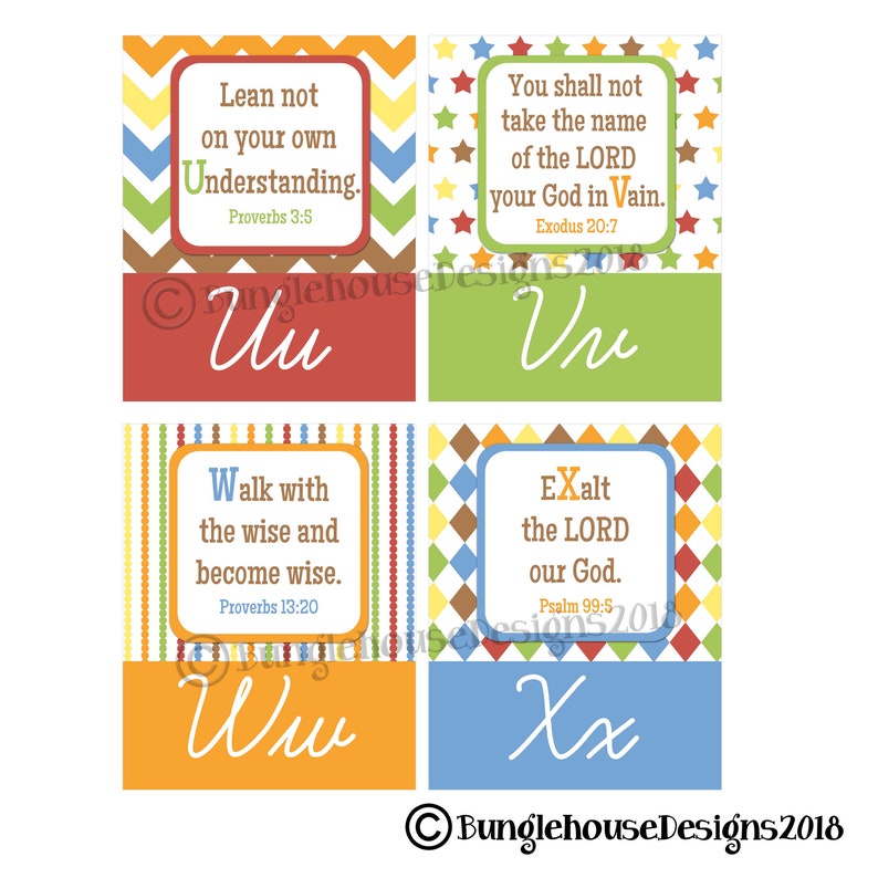 Digital Cursive Wall Alphabet With Bible Verses for Kids Classroom - Etsy
