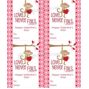 Kids Valentine Card Monkey Valentine DIY PRINTABLE Childrens Valentine ...