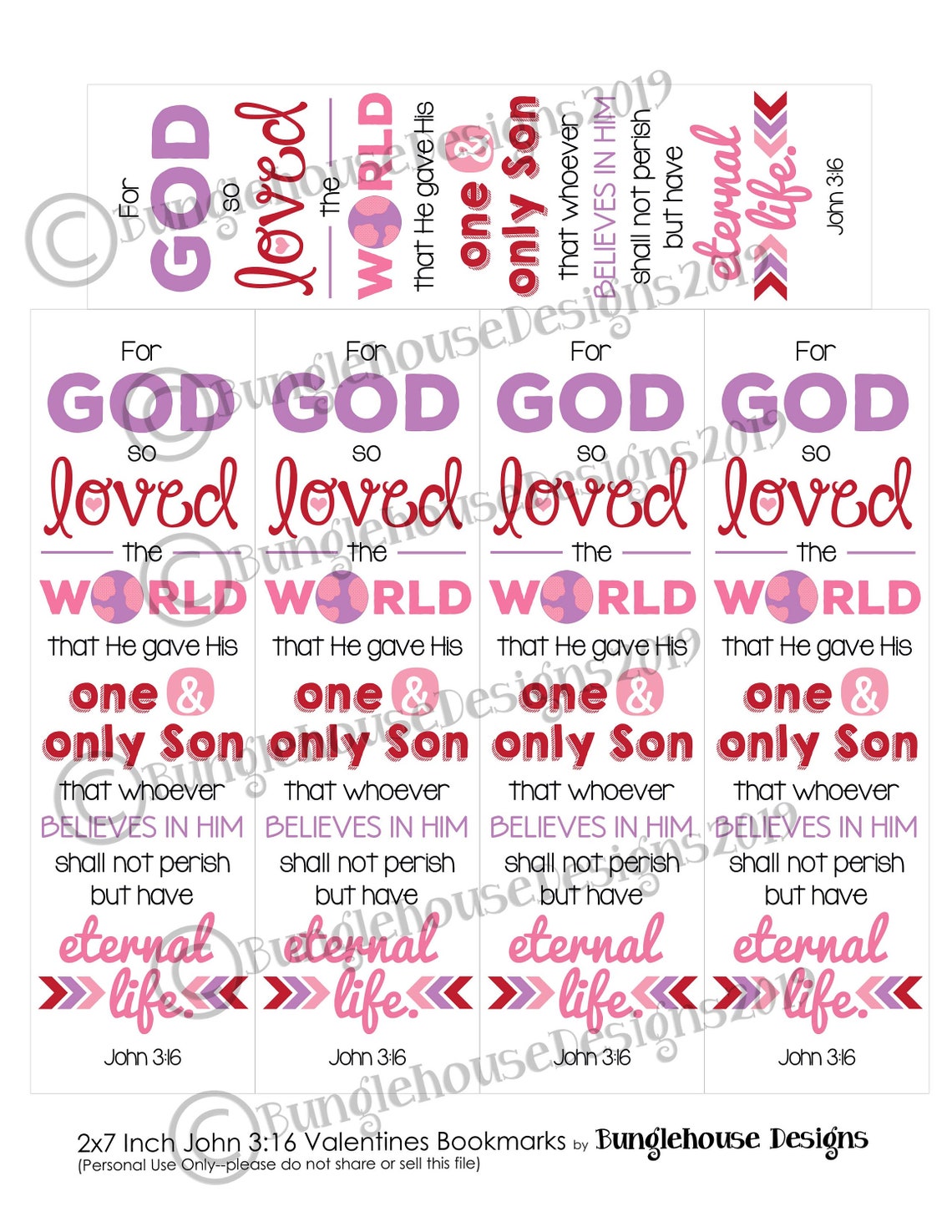 John 3:16 Printable Valentines Bookmark Valentine's Day - Etsy