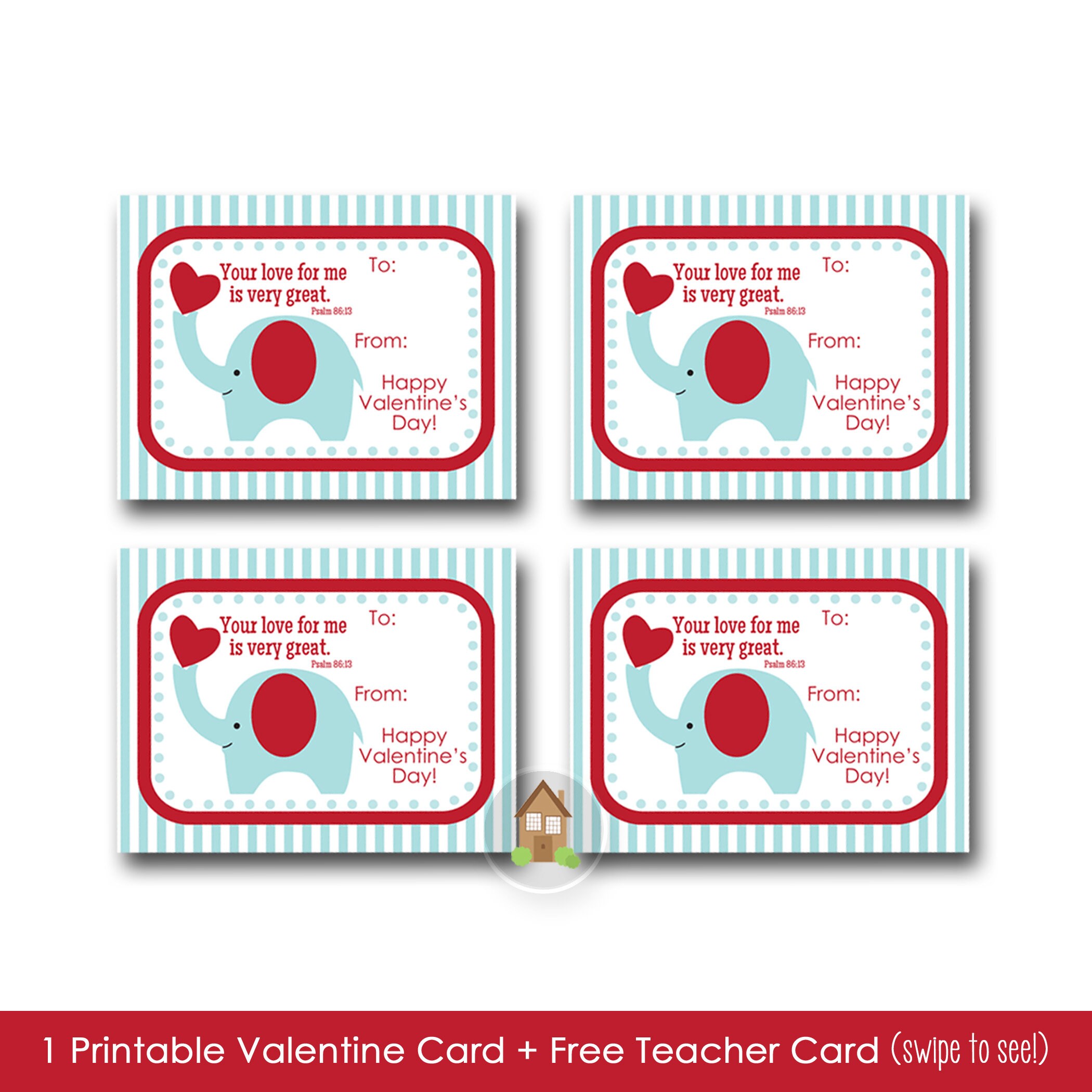 Elephant Valentine Classroom Valentine for Kids Christian | Etsy