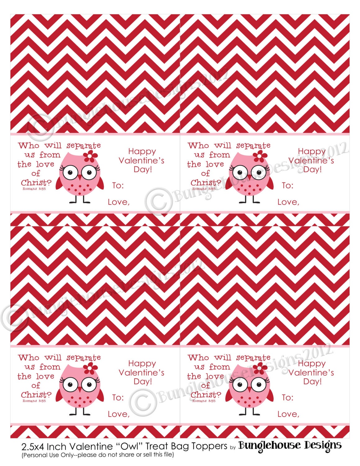 Owl Valentine Treat Bag Topper for Kids Treat Label DIY | Etsy