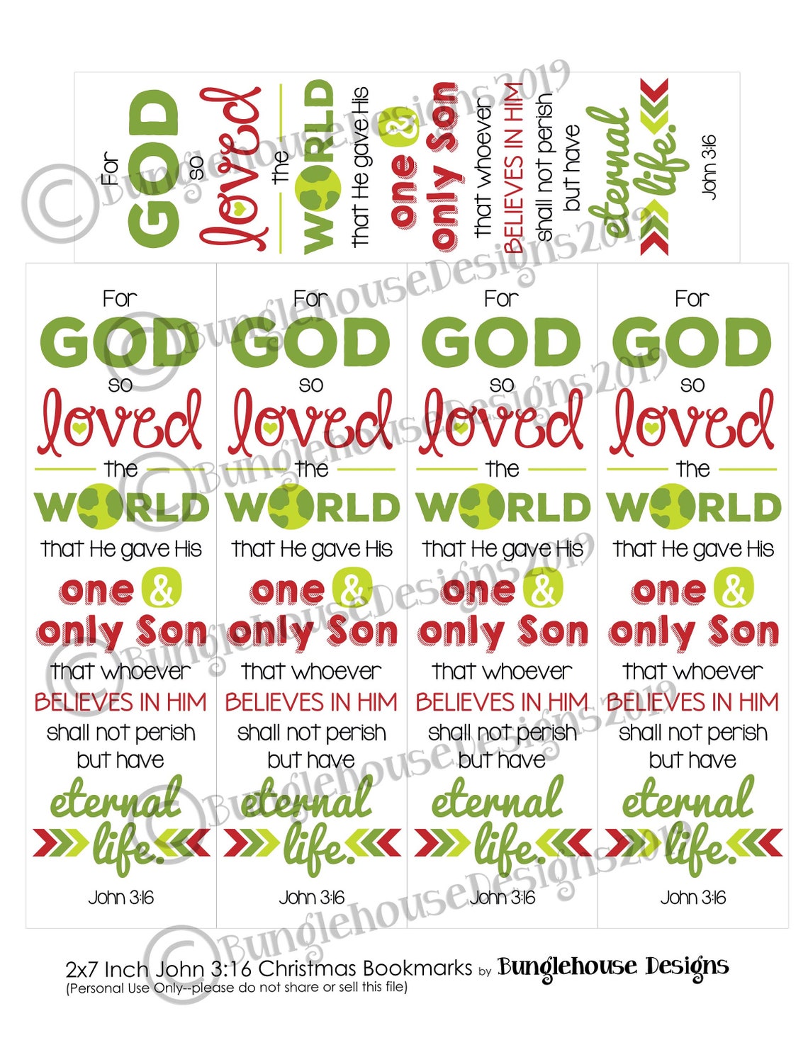 John 3:16 Christmas Bookmark Printable Scripture Christmas | Etsy