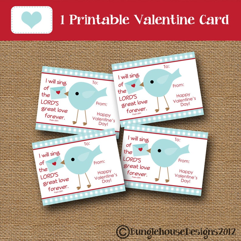 Kids Classroom Valentine Card | Sweet Blue Bird Valentine | DIY Digital ...