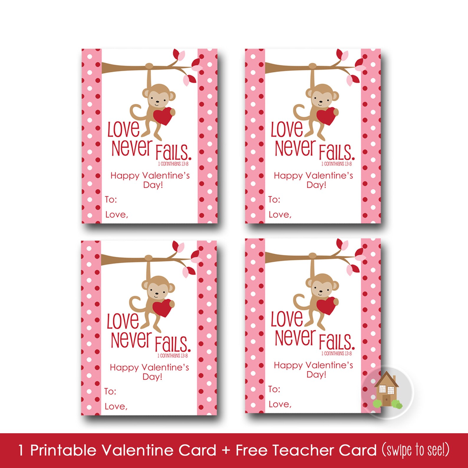 Kids Valentine Card Monkey Valentine DIY PRINTABLE | Etsy